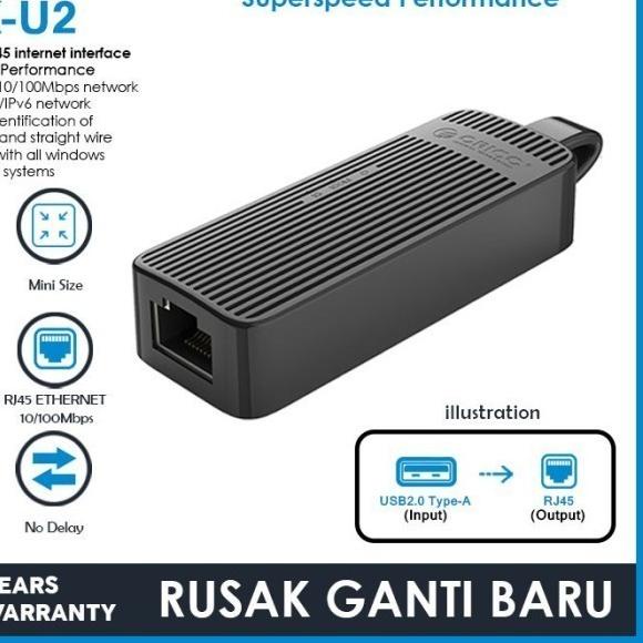 Jual ORICO USB to Ethernet LAN Adapter 100 Mbps - UTK-U2 - Hitam | Shopee Indonesia