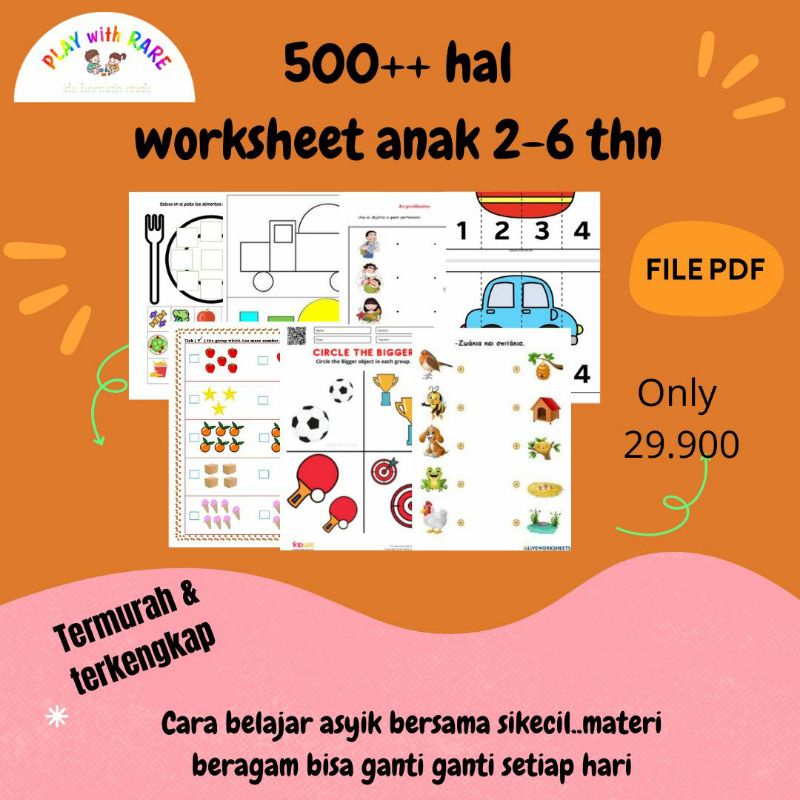 Jual 500+ lembar kerja aktivitas anak worksheet printable anak usia ...