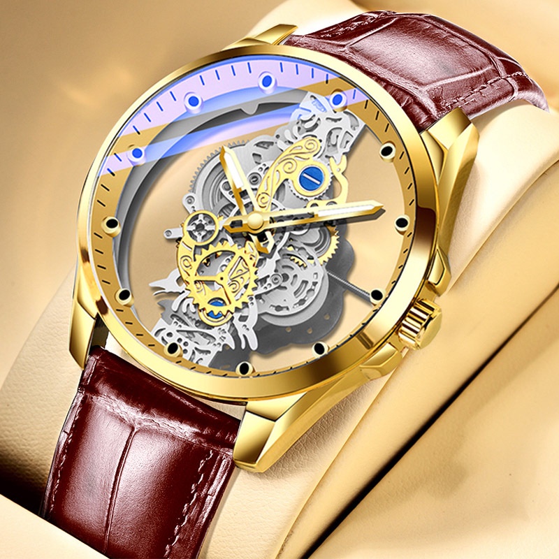 Jual Wristwatch Double Hollow Automatic Stainless Steel Men Watch Non ...