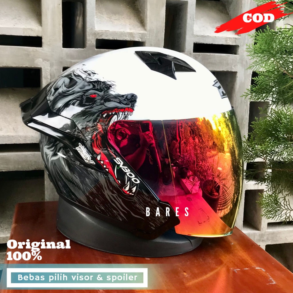 Jual Helm half face sv300 wolf glossy double visor paket visor red gold ...