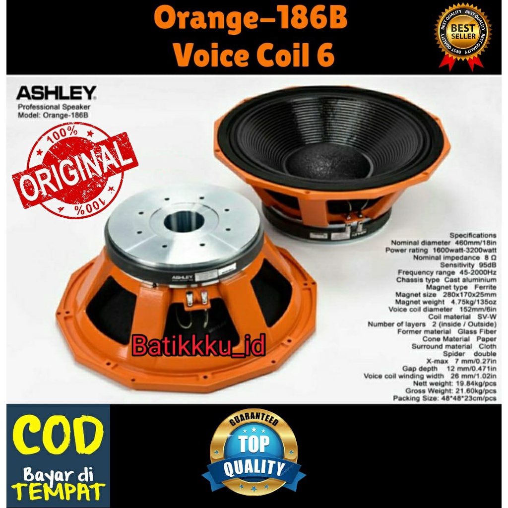 Jual Speaker Komponen ASHLEY ORANGE 186B ORANGE 186 B ORIGINAL 18 INCH ...