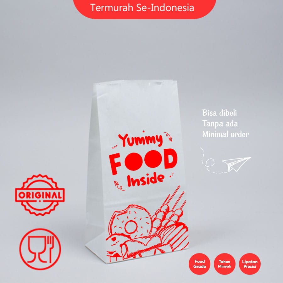 Jual (MOTIF) Kantong Kertas Makanan Warna Putih Ukuran 23x7x13 cm ...