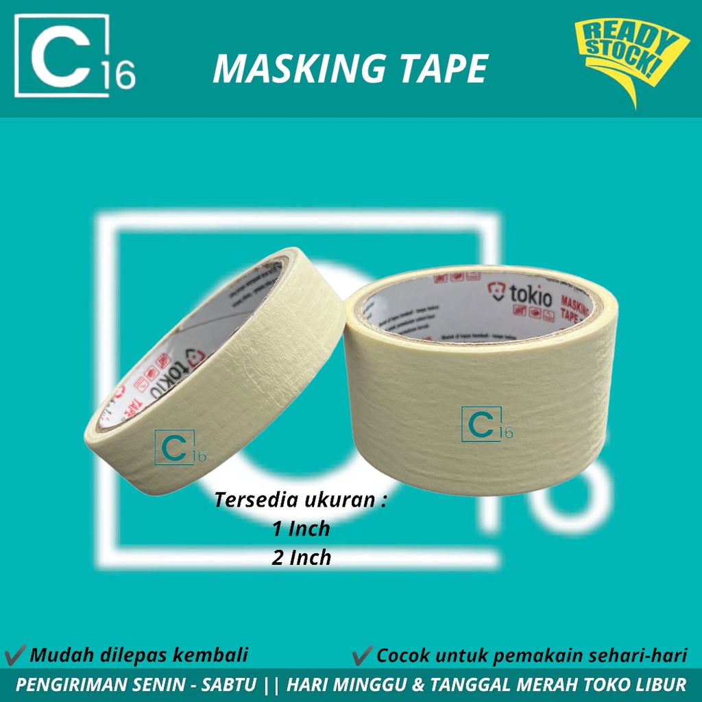 Jual Lakban Kertas Masking Tape 1 Inch 2 Inch (12 Yard) Per Roll ...