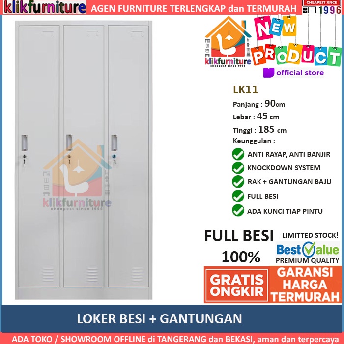 Jual Locker Besi / Loker Besi / Loker 3 Pintu + Gantungan Baju LK11 ...