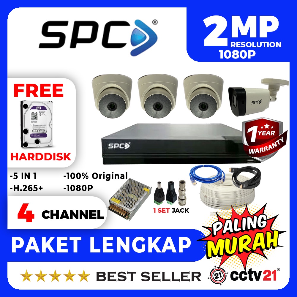 Jual Paket Lengkap CCTV SPC 4CH 4 Channel 1080p 2MP Komplit Tinggal ...