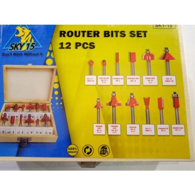 Jual MAIL SET 12 pc router bit set mata profil mata trimmer krisbow ...