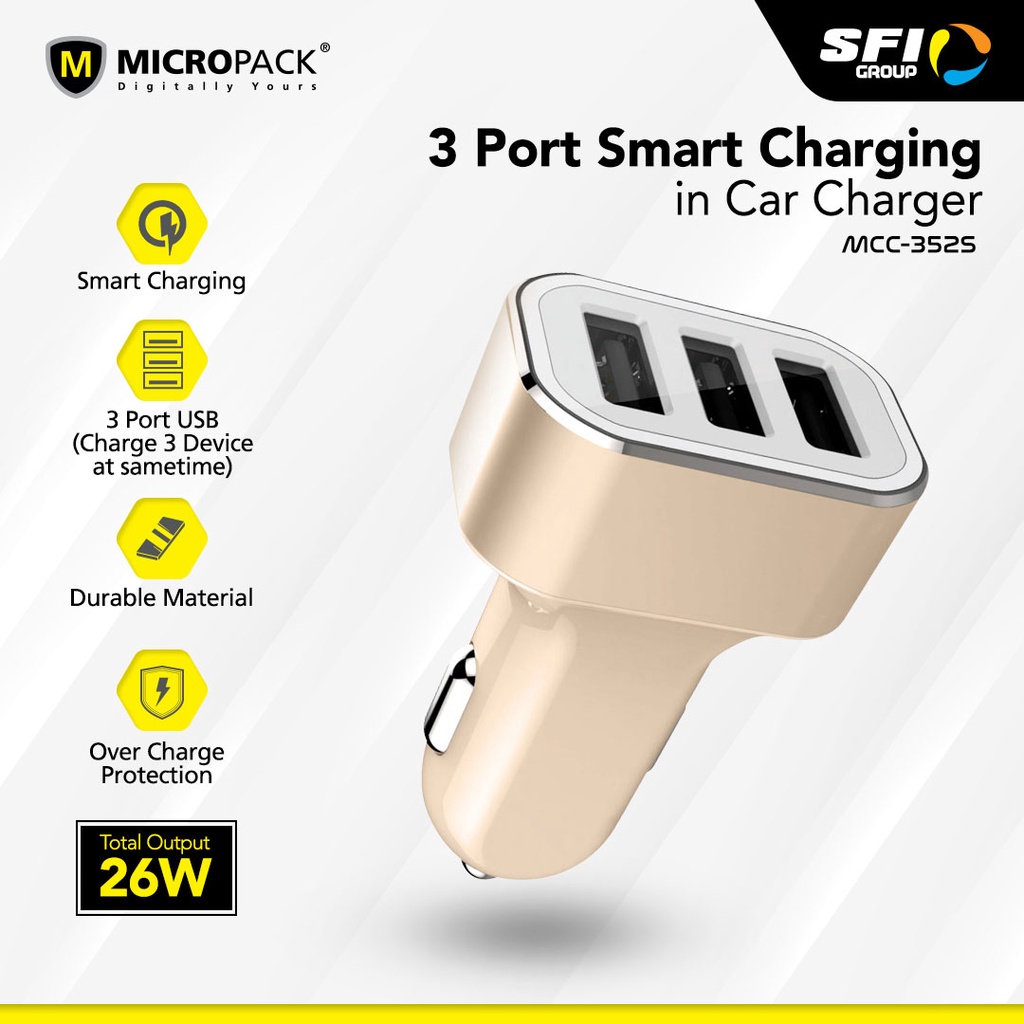 Jual Micropack Car Charger 3 Port 2.4A With Smart IC (352S) | Shopee ...