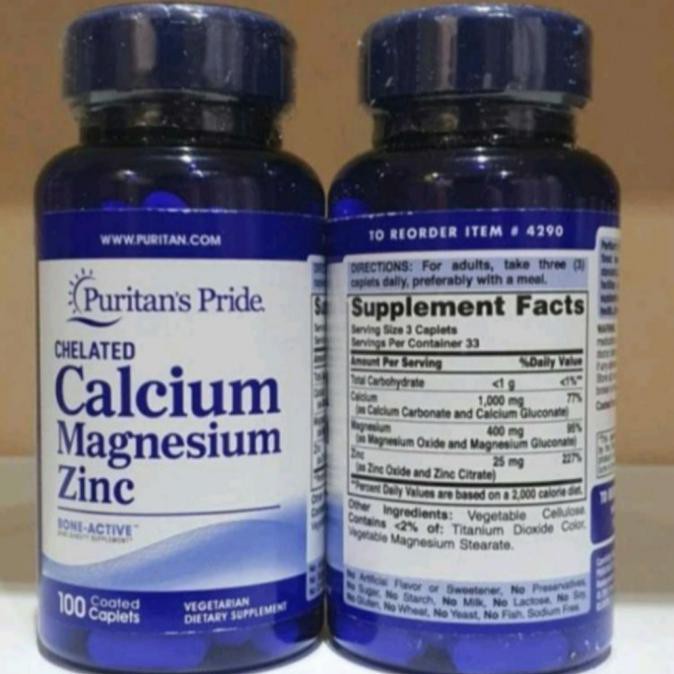 Jual PURITANS PRIDE CHELATED CALCIUM MAGNESIUM ZINC 100 TABLET ORIGINAL ...