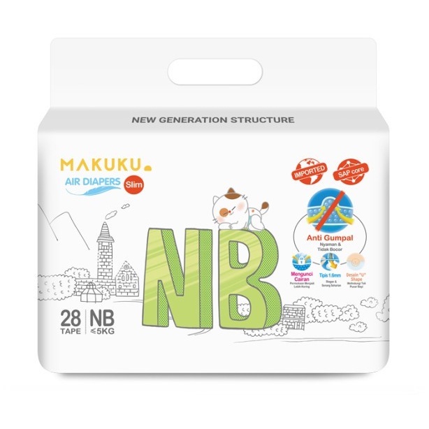 Jual MAKUKU Air Diapers Tape Slim NB 28/ Popok Premium NB SAP Anti ...