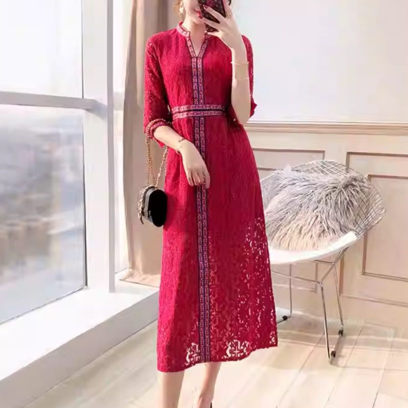 Jual 0992 Baju Mididress Midi dress gaun CNY Imlek Chinese natal dres Korea Korean style merah ...