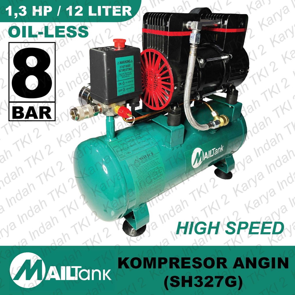 Jual Mesin Kompresor Angin Tanpa Oli MAILTANK SH327G 12 Liter 1,3 HP 8 ...