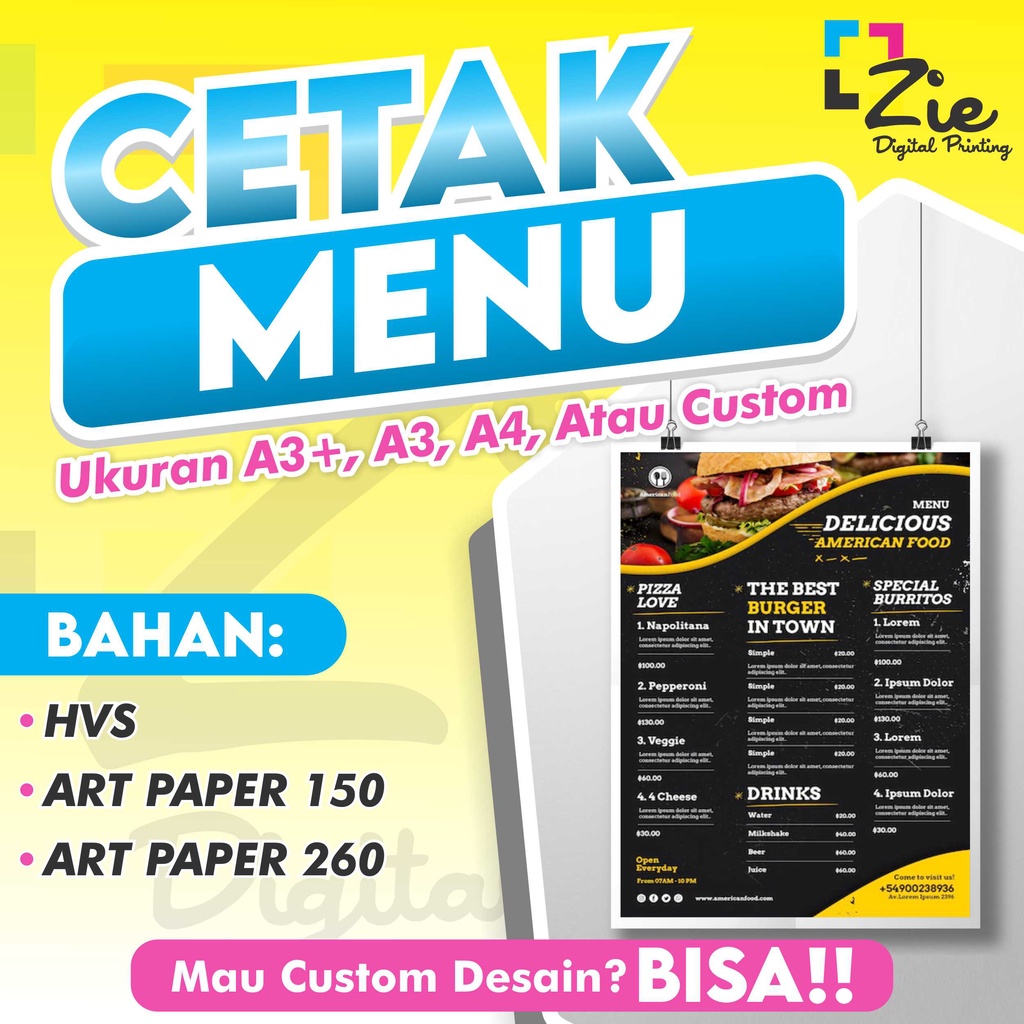 Jual Print/Cetak Menu A3+, A4 | HVS, Art Paper (150 - 260) | 1 Sisi ...