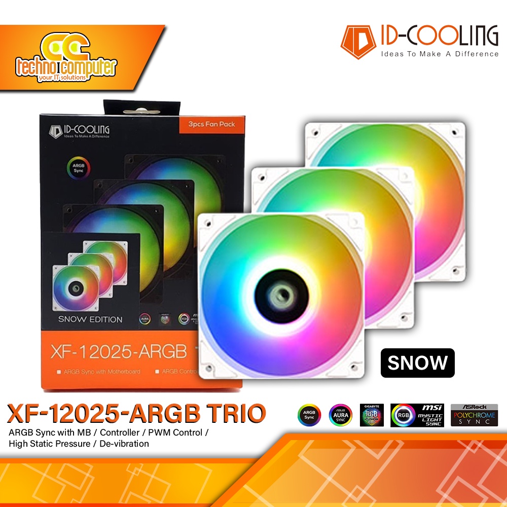 Jual FAN CASING ID-COOLING XF-12025-ARGB TRIO SNOW Edition - 12cm/120mm ARGB PWM Fan Triple Pack ...