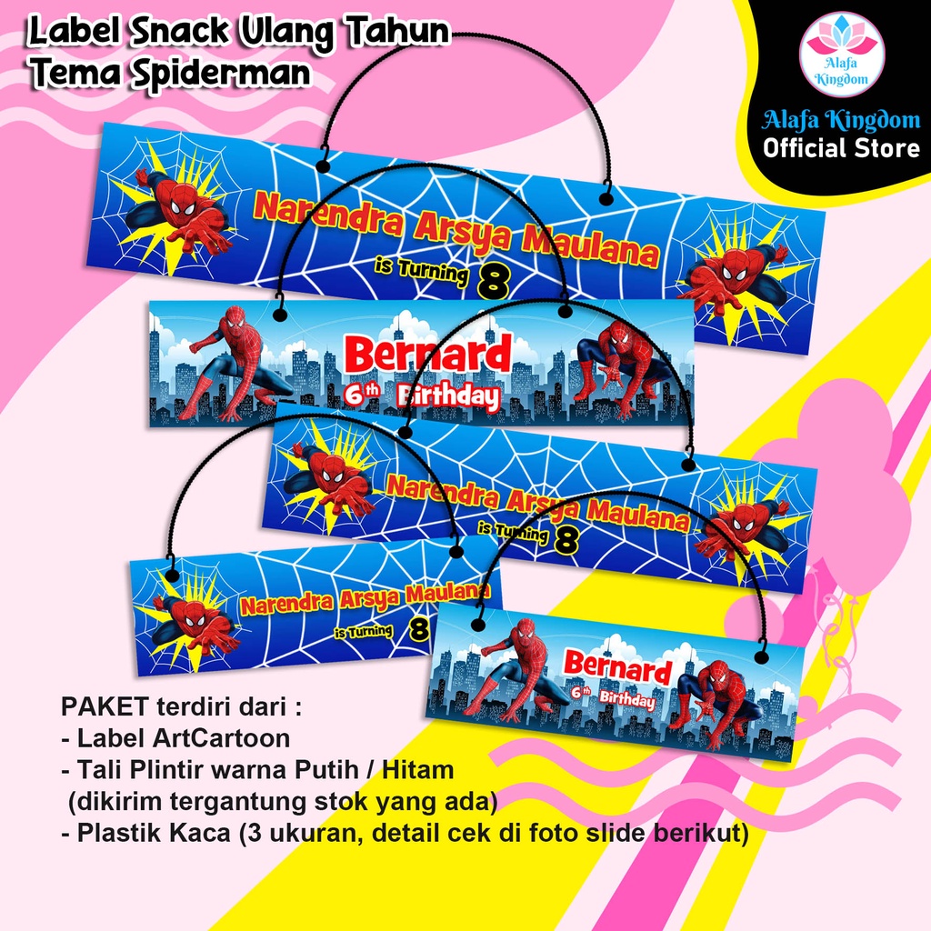 Jual AlafaKingdom Label Snack Ulang Tahun Tema Spiderman / Label Snack ...