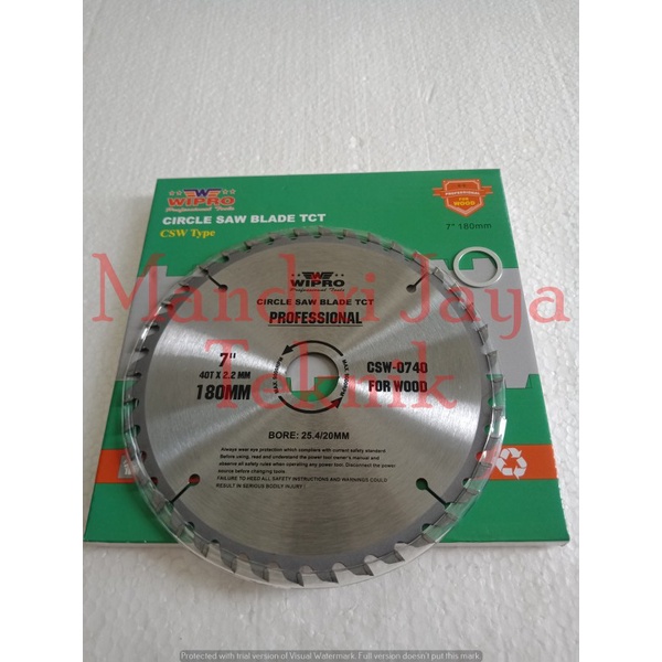 Jual Circular Saw Blade Mata Gergaji Kayu TCT 7" 7inch 180mm 40T WIPRO | Shopee Indonesia