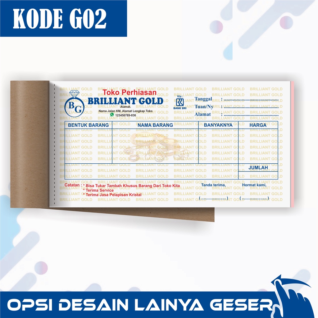 Jual NOTA/KWITANSI TOKO EMAS CUSTOM, UKURAN 21X11CM, SURAT JALAN DLL ...