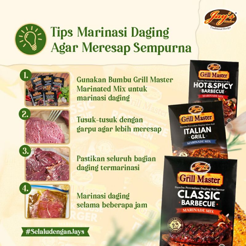 Jual Jays Grill Master Marinade Mix/Classic Barbecue/Italian Grill/Hot Spicy/Bumbu Perendam ...