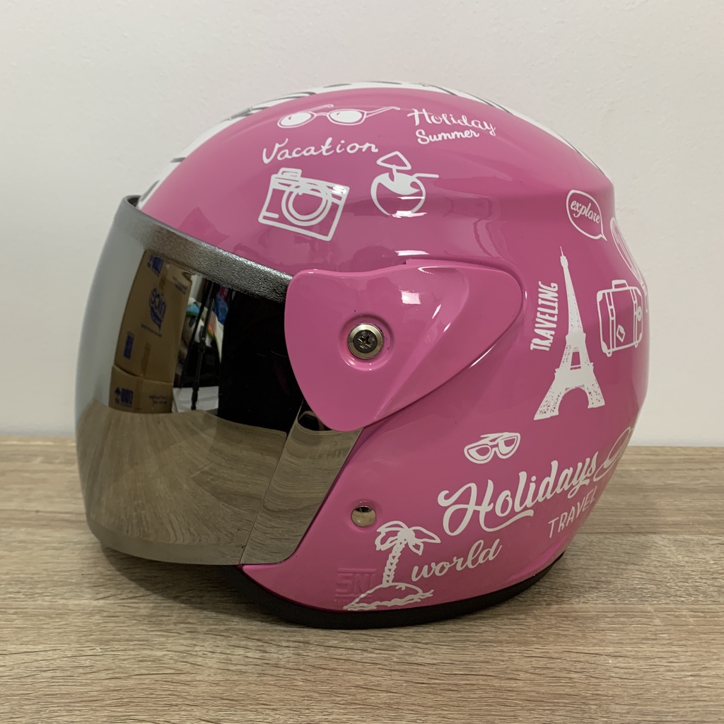 Jual Helm Nuvo Traveling Pink Glossy (Kaca Rainbow / Silver / Smoke ...