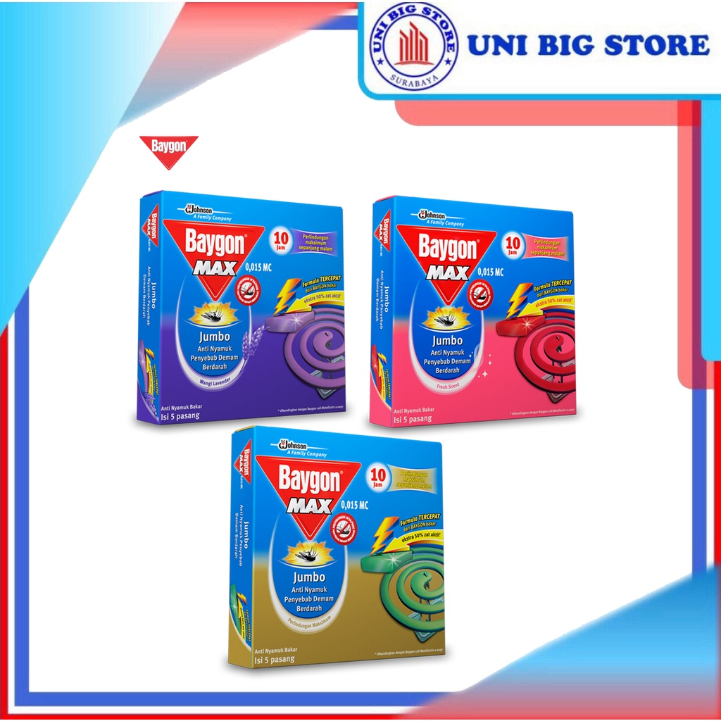 Jual Baygon Coil Jumbo Bakar Fresh Scent Pink Lavender 5 Pasang Anti ...