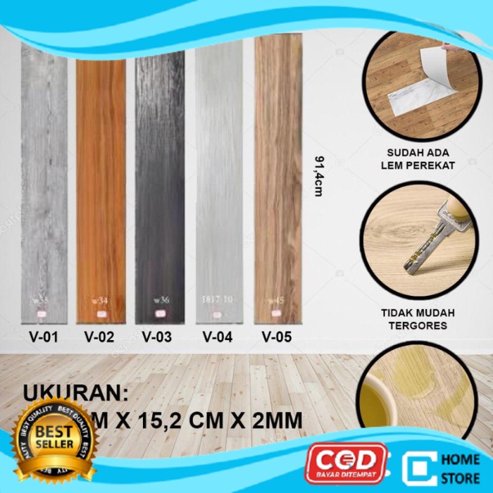 Jual Lantai vinil stiker lantai kayu parket 91.5cm x 15,2cm / Sticker ...