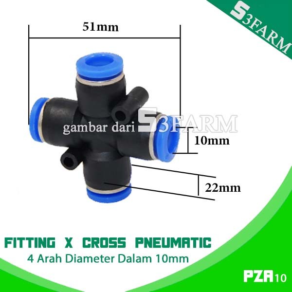 Jual PZA10 FITTING 4 CABANG 10MM 4 SISI SAMA CROSS PNEUMATIC SLIP LOCK SELANG PU | Shopee Indonesia