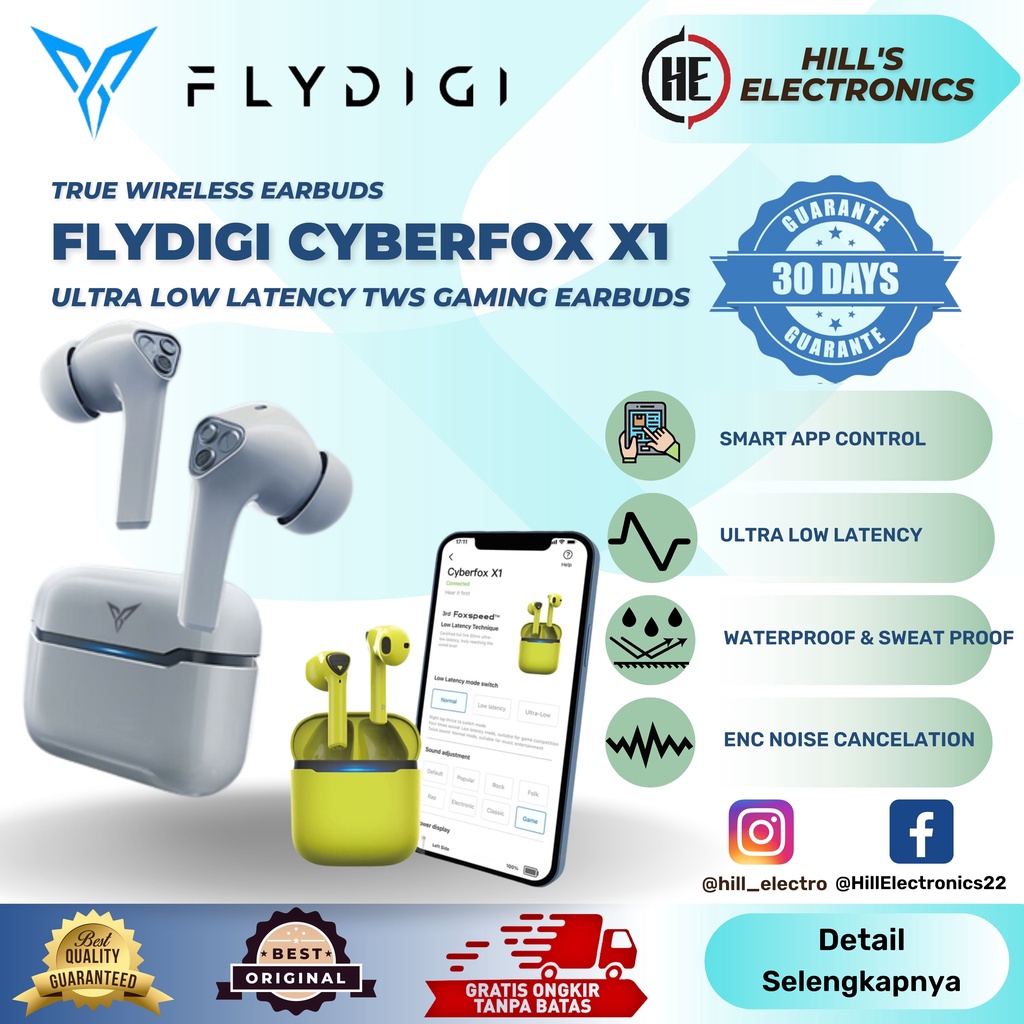 Jual Flydigi Cyberfox X1 Ultra Low Latency TWS Gaming Earbuds Original ...