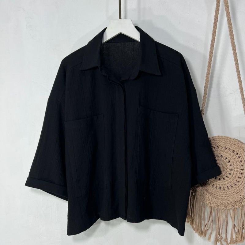 Jual Kemeja Wanita Linen Pocket - Oversized Linen Shirt - Atasan Wanita ...