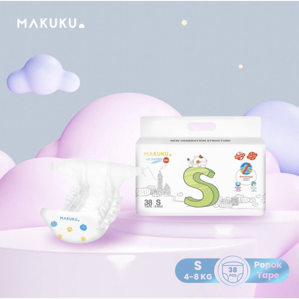 Jual pempers MAKUKU air slim tape S38 diapers popok bayi | Shopee Indonesia