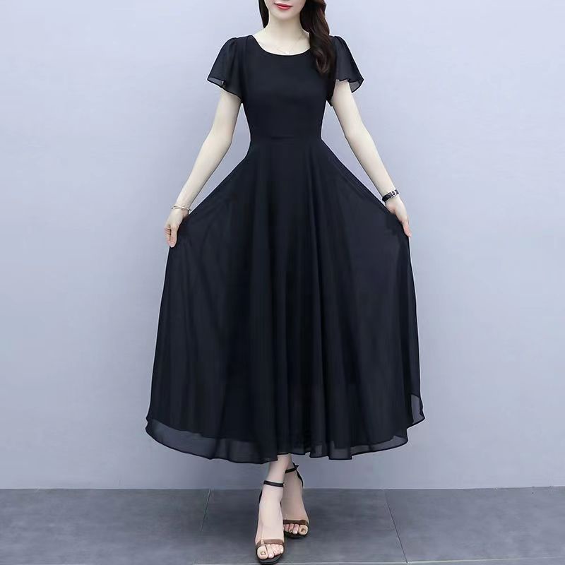 Jual Gaun sifon panjang hitam musim panas baru super peri temperamen ...