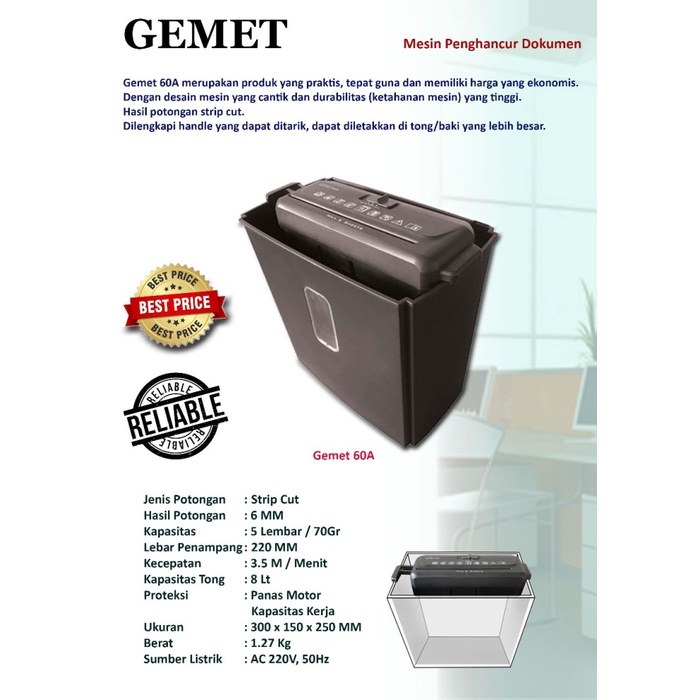 Jual Mesin Penghancur Dokumen Kertas Strip Cut Small Size Gemet 60A ...