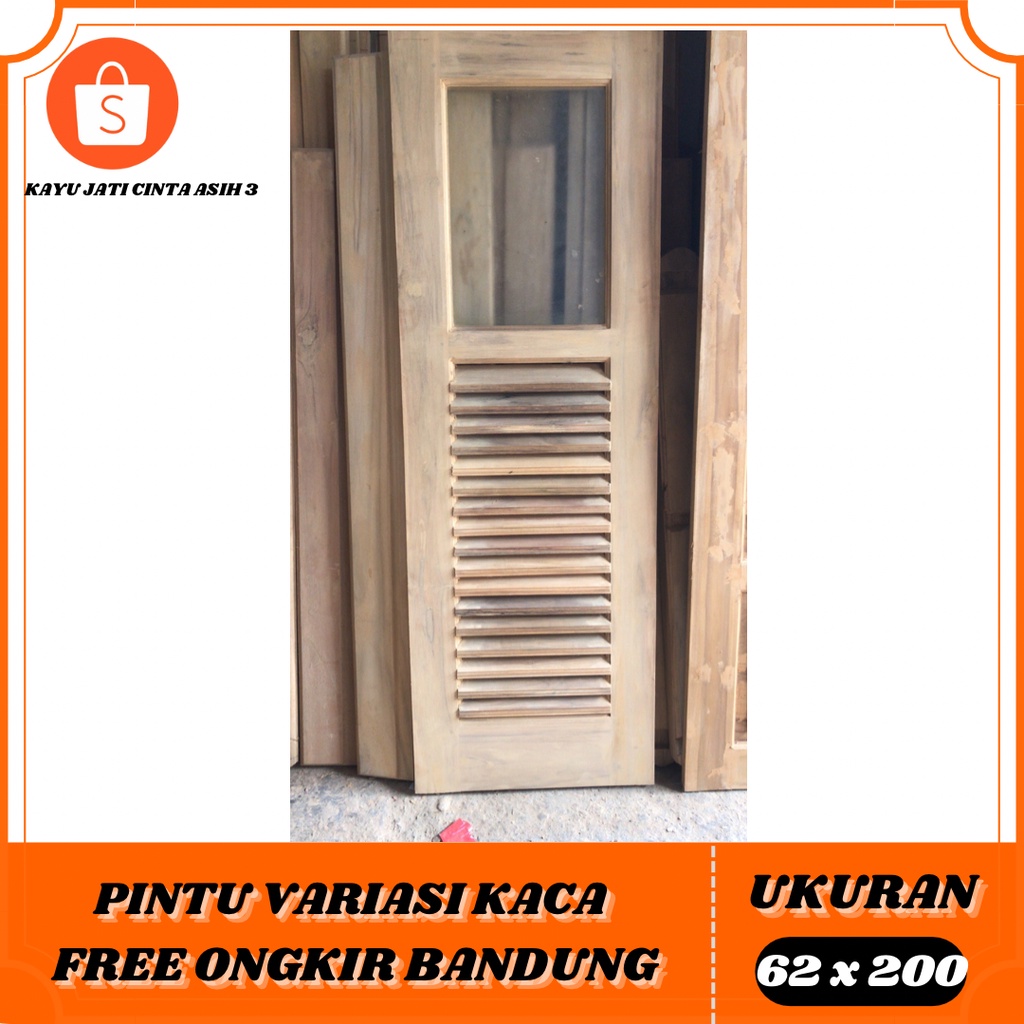 Jual PINTU JATI MODEL JALUSI + KACA POLOS 100% KAYU JATI | Shopee Indonesia