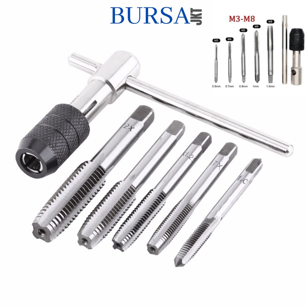 Jual SET HAND TAP T + GAGANG M3 - M8 6IN1 PEMBUAT DRAT BAUT | Shopee Indonesia
