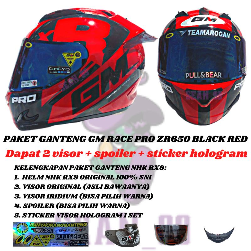 Jual HELM GM RACE PRO ZR650 RED BLACK FULL FACE ORIGINAL SNI ( PAKET ...
