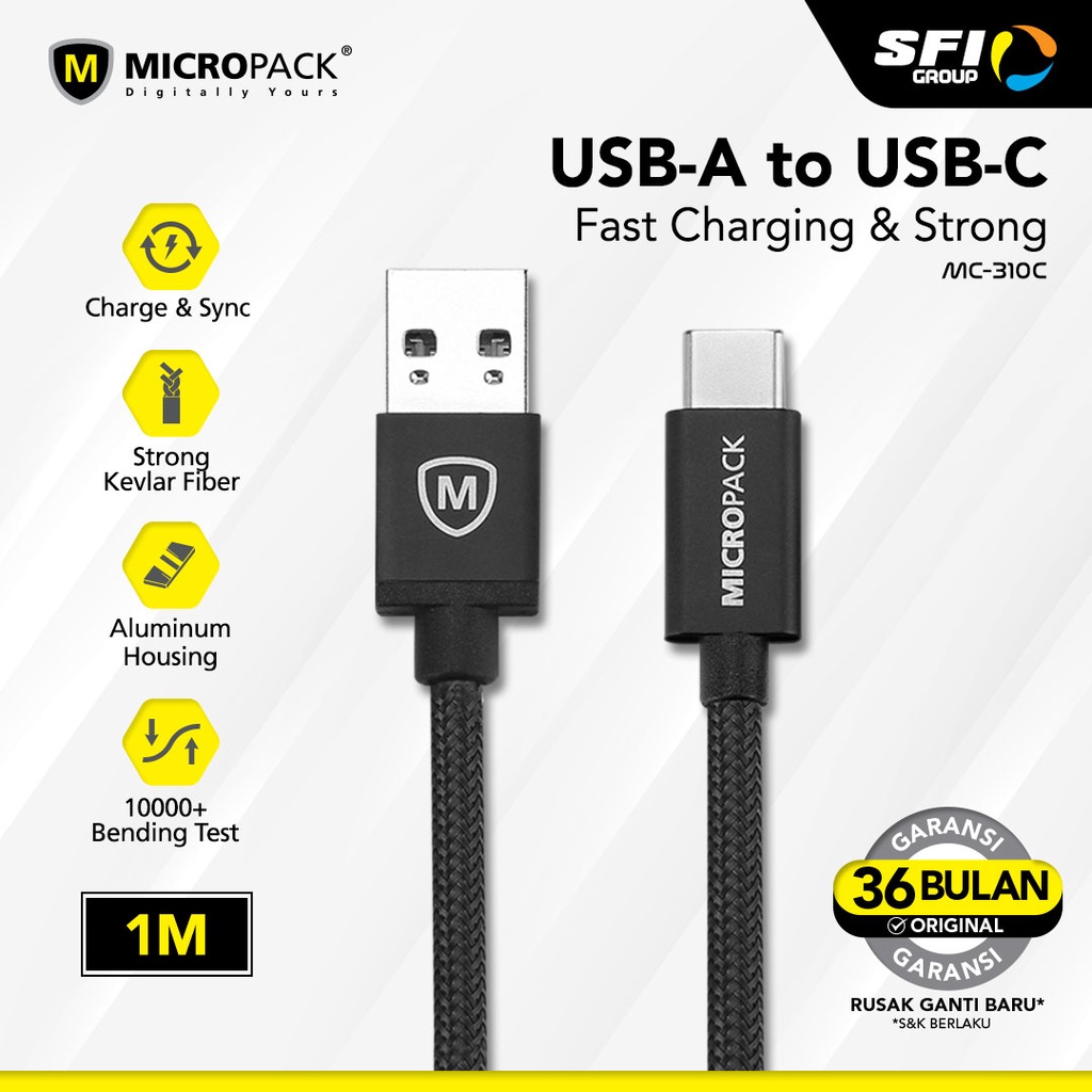 Jual Kabel Charger USB A to C Micropack Fast Charging 3A & Strong ...
