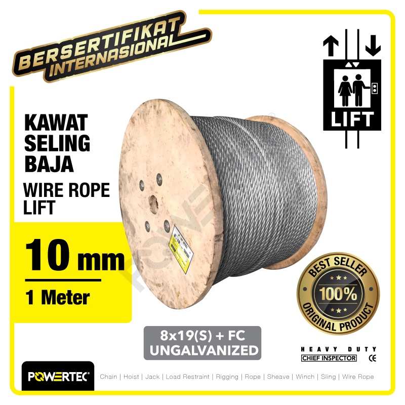 Jual POWERTEC Wire Rope / Kawat Seling LIFT 8x19(S) FC 10mm Ungalv - 1 ...