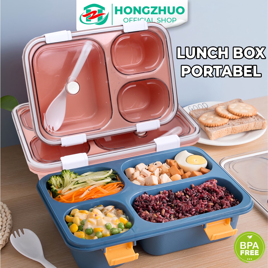 Jual Hongzhuo Lunch Box 3 sekat Kotak Makan 4 sekat 850ml dan 1250ml Tutup Transparant Tahan ...