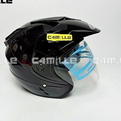 Jual HELM DUKE SOLID BLACK GLOSS DOUBLE VISOR HALF FACE MURAH SNI ...