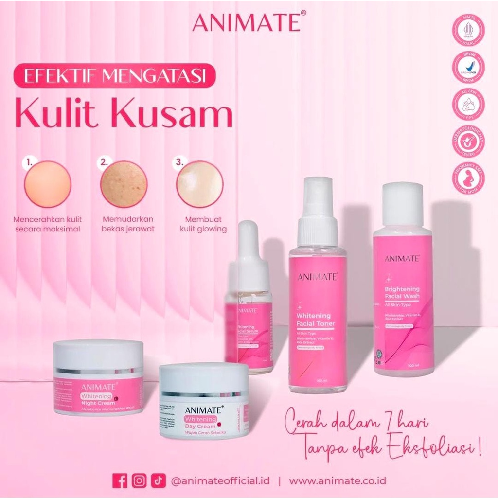 Jual Animate Instan Whitening Series 5in1/paket skincare glowing ...