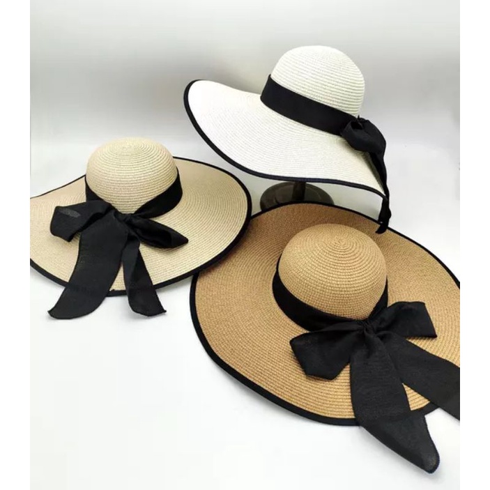 Jual Topi pantai lebar list hitam PL3 / Topi pantai lebar / Topi pantai ...