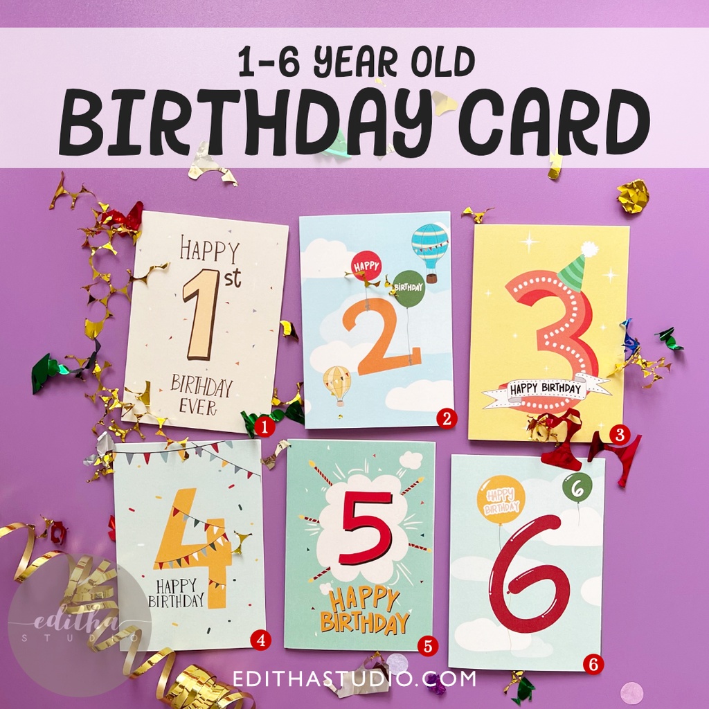 Jual Kids Birthday Card with Age/Kartu Ulang Tahun Anak dengan Umur 1-6 ...