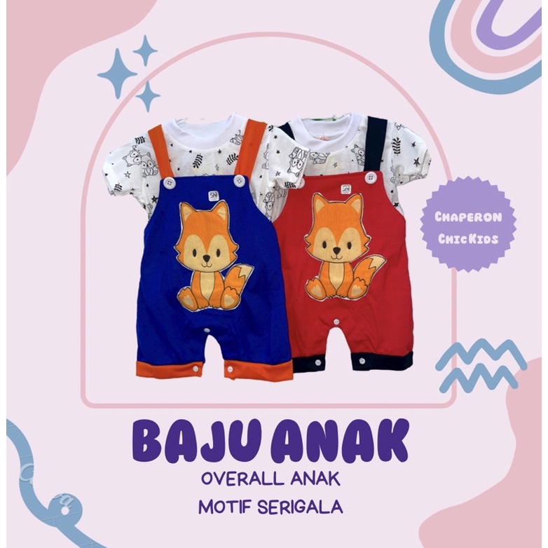Jual Kodok Overall Little J Pendek Border Busa Gambar Serigala | Shopee ...