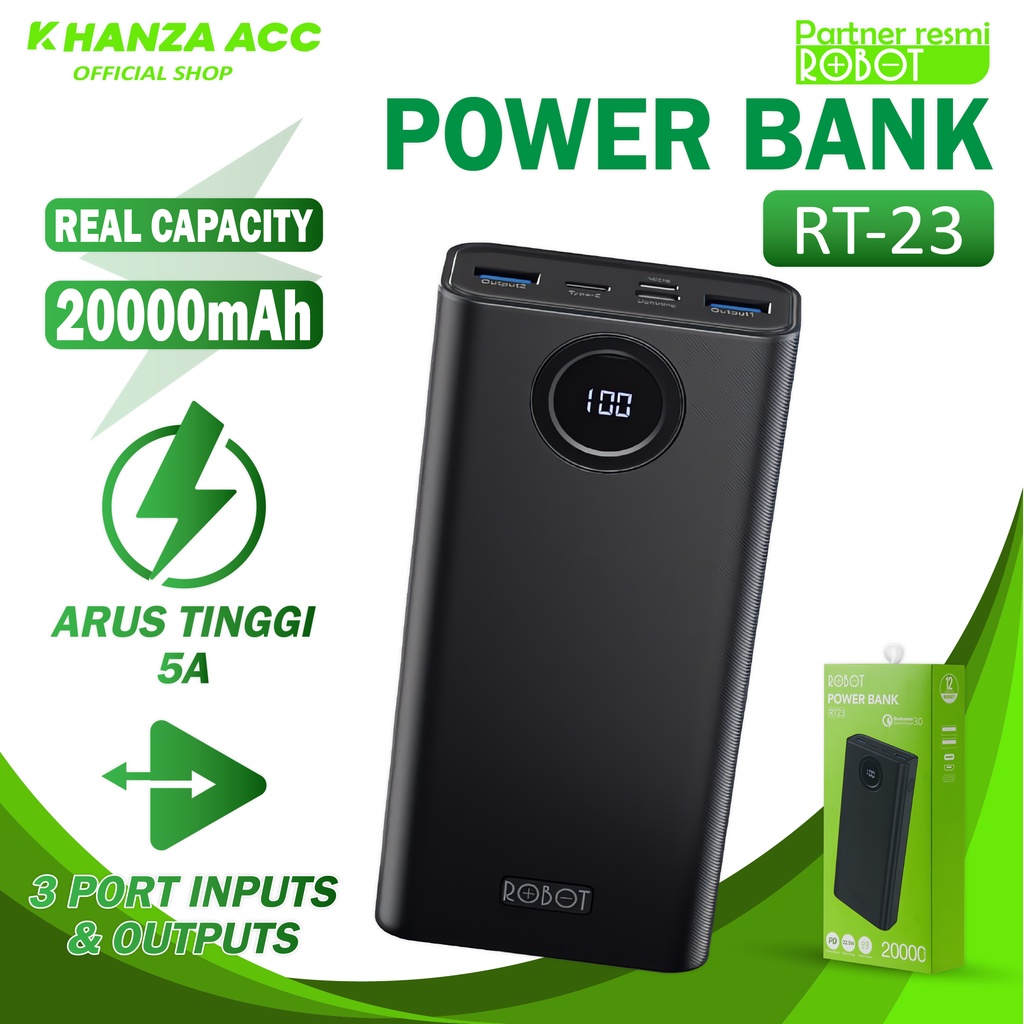 Jual KHANZAACC ROBOT RT23 Powerbank 20000mAh 3 Port Input & Output ...