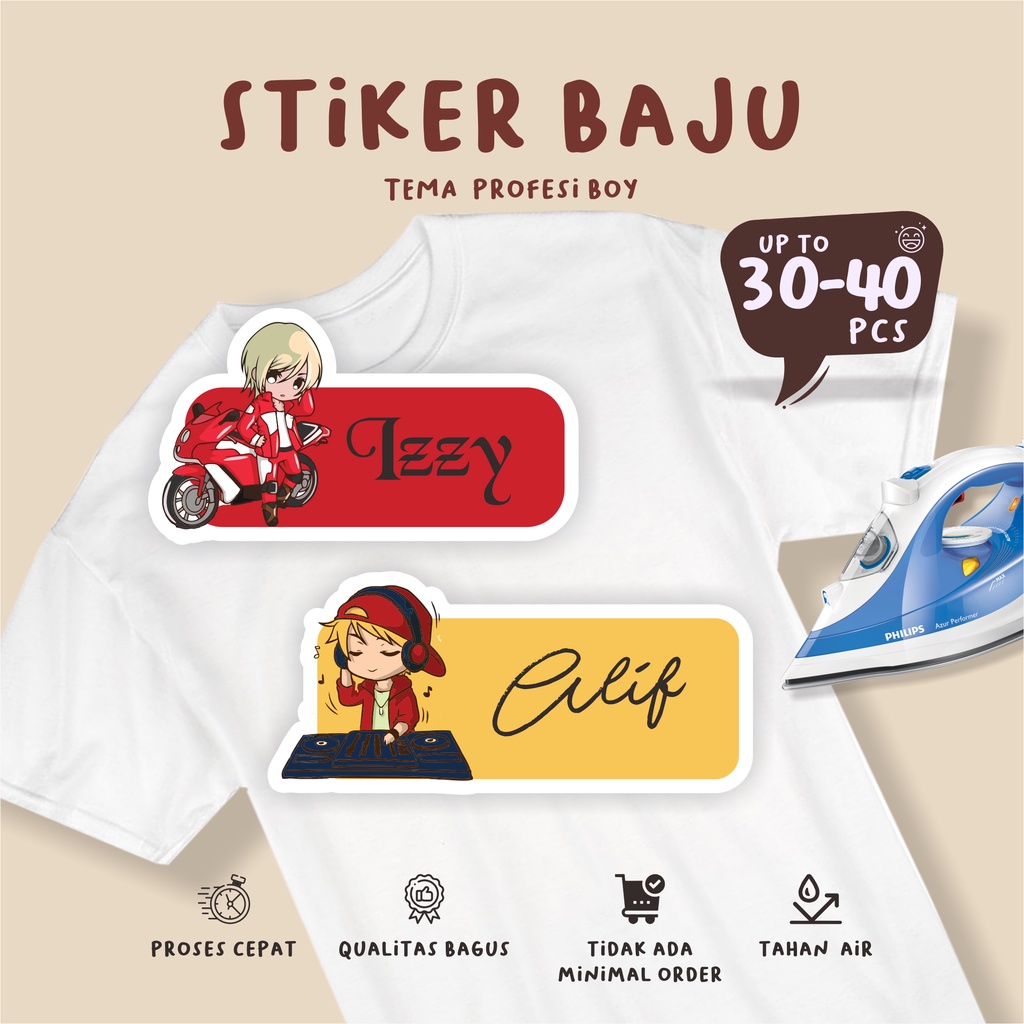 Jual (30-40pcs)cetak Murahh/ Stiker sablon Kain/ Label Baju Nama Anak ...