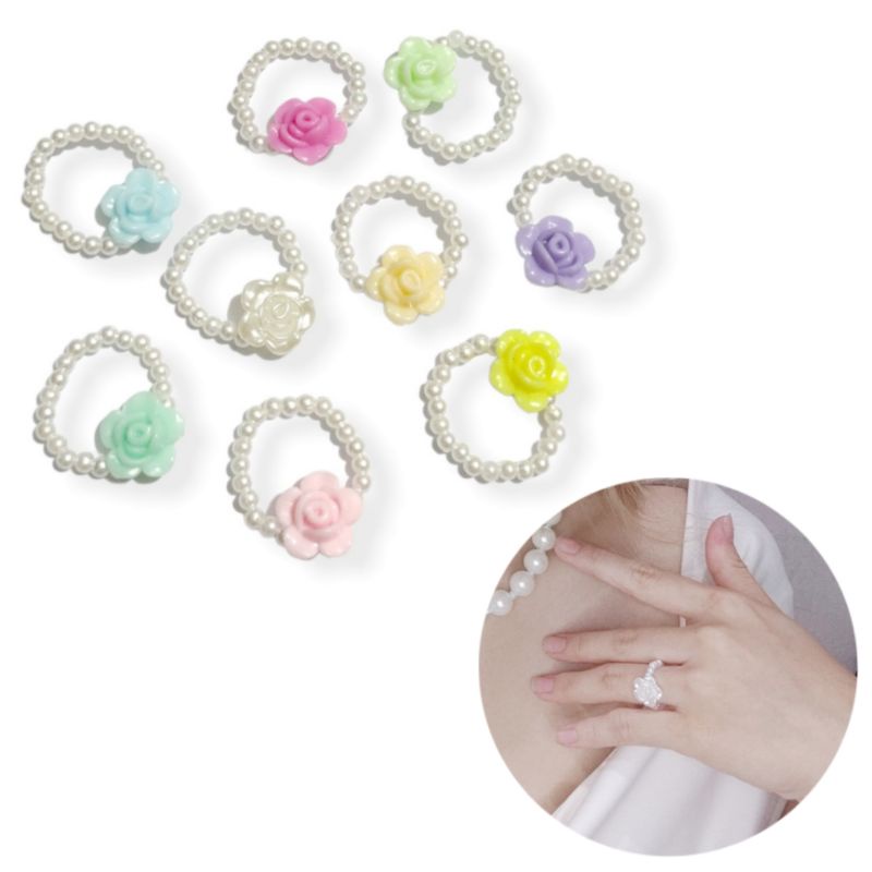 Jual Cincin Mutiara Rose Flower Ring Elastis Bunga Mawar Pearl Korean ...