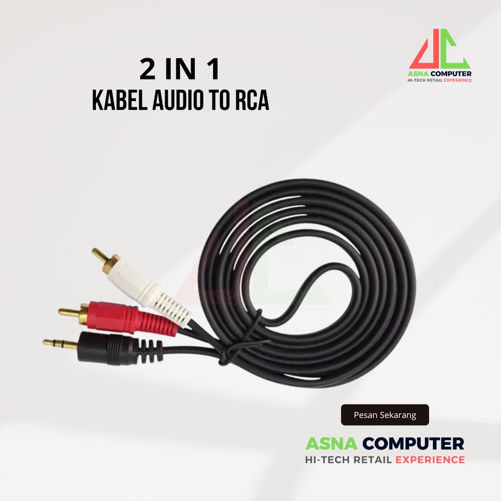 Jual Kabel RCA 2 in 1 Male to Aux Jack Audio 3.5 mm Speaker PC Laptop ...