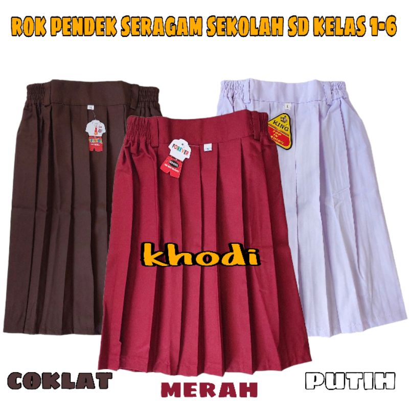 Jual Rok pendek seragam sekolah SD anak perempuan kelas 1-6 / rok pendek rempel merah - coklat ...