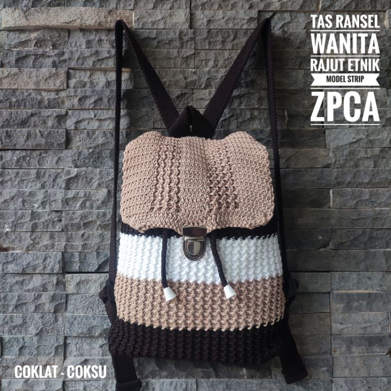 Jual Tas Ransel Rajut Wanita Strip Milenial Terlaris | Shopee Indonesia