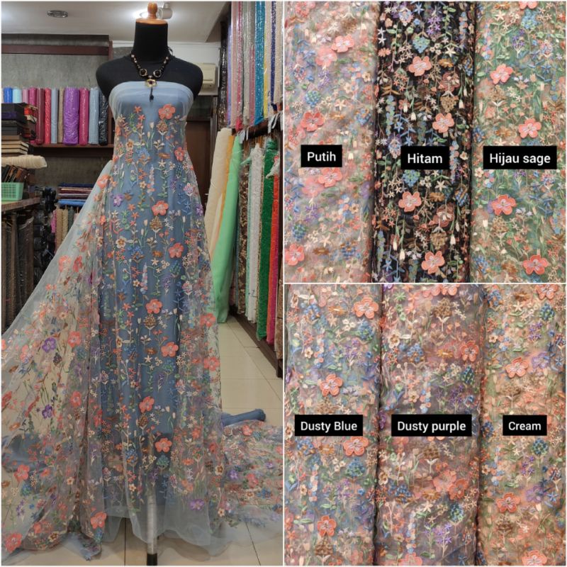 Jual Tile Bordir Brokat Bunga 3D Timbul Multicolor Varian | Shopee ...