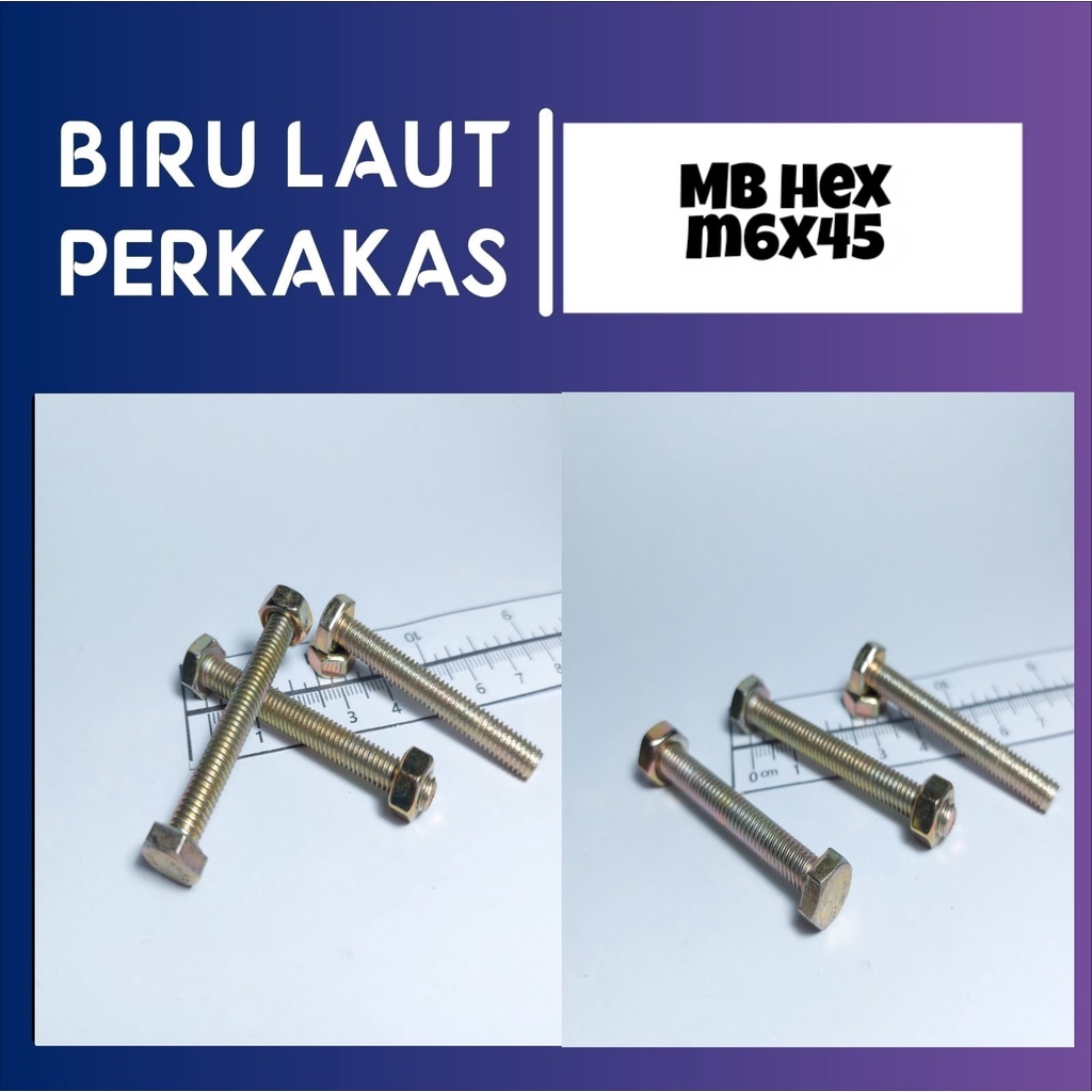 Jual Alat perkakas MUR BAUT HEX M6X45 BESI PUTIH M6 X 45MM 4.5CM ...
