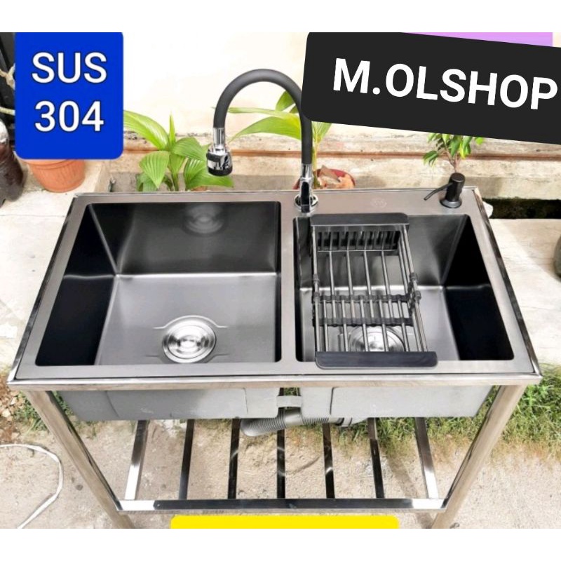 Jual Bak cuci piring sink hitam stainless set/sink portable komplit ...